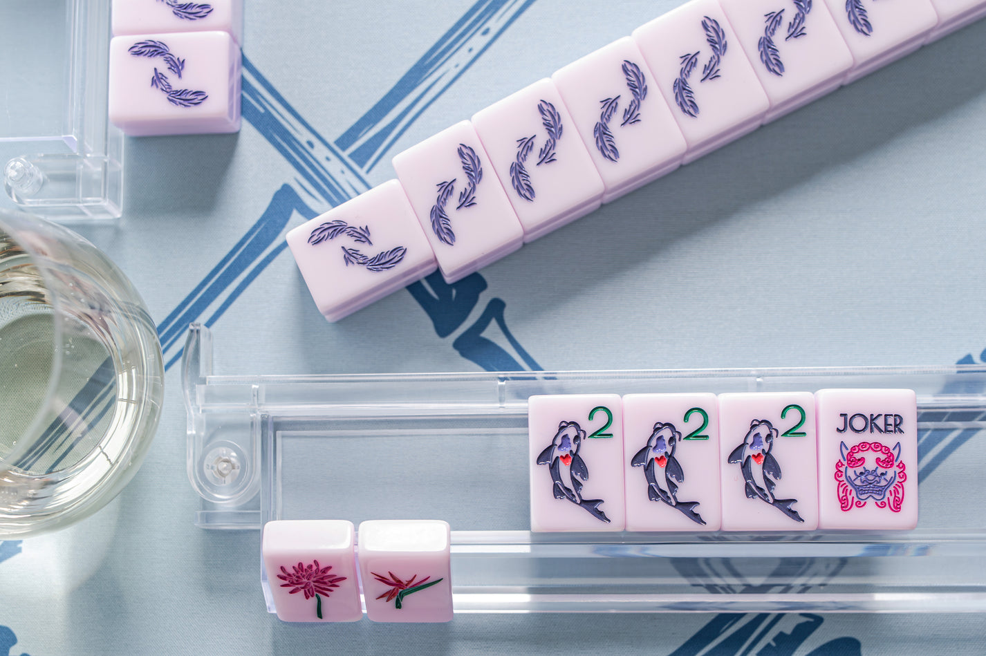 Mahjong Game Mat | Blue Bamboo Trellis Neoprene Mat by Southern Sparrow