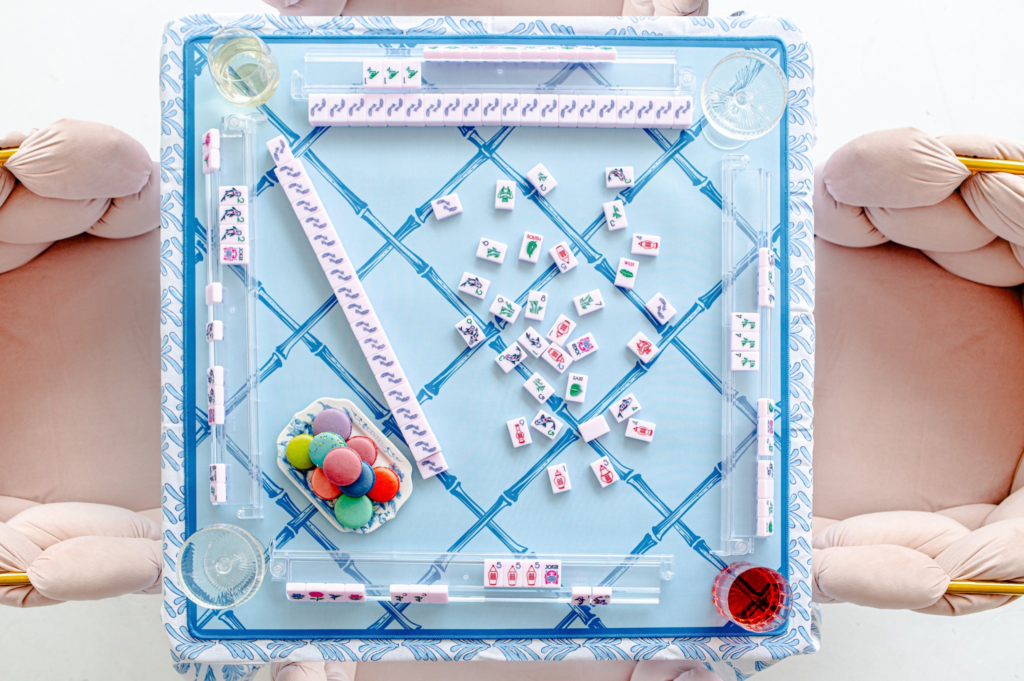 Chinoiserie Mahjong Tile Set - Elegant Pink Hand-Painted Luxury Tiles ...