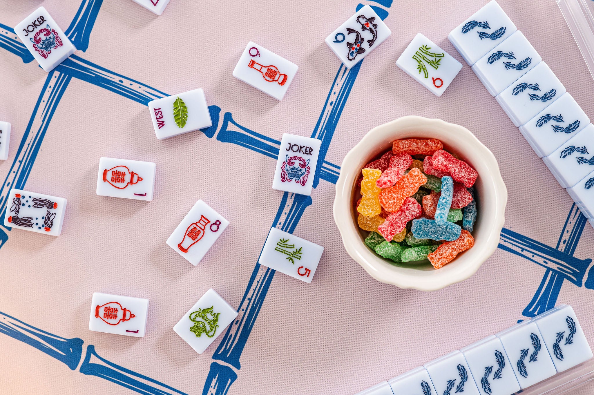 Breezy Blue Chinoiserie Mahjong Tiles | High-End Hand-Painted Set ...