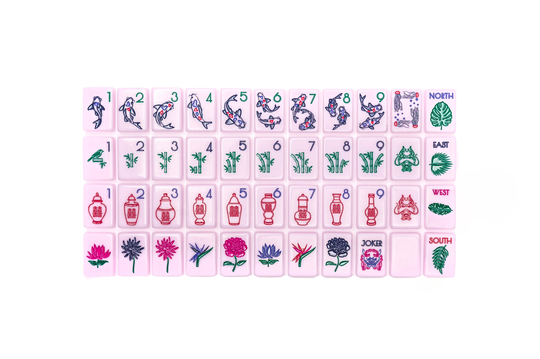 Chinoiserie Mahjong Tile Set - Elegant Pink Hand-Painted Luxury Tiles ...
